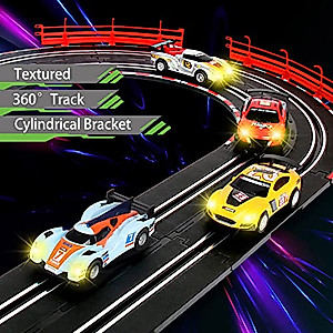 Slot Car Race Track for Boys and Kids Electric Racing Vehicle Playset 1:43 with 4 Cars Headlights 2 Controller Sound and Light Toys Gift for Children