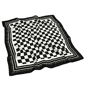 NaSoPerfect 27 inch Silk Feeling Scarf Square Hair Scarf Satin Head Scarf Fashion Checkerboard Print Neck Scarfs for Women Black and White