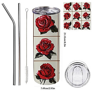 red roses insulated tumblers coffee cup Gift，red roses Drinking Glasses-Tea Cup-Coffee Mug tumbler with lid and straw 20 oz insulated tumbler cups