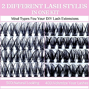 SLSXNL Fluffy Lash Clusters D Curl Individual Lashes 10-16MM 30D 40D Eyelash Clusters 240pcs Cluster Eyelash Extensions 10mm+12mm+14mm+16mm Mix 0.07mm Natural Wispy False Eyelashes