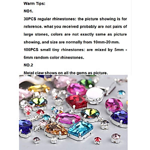 Sew On Rhinestones, Choupee 130PCS Sew On Glass Rhinestone Metal Back Prong Setting Sewing Claw Rhinestone Mixed Shapes for Costume, Clothes, Garments, Dress, Earring, Belt and Shoes