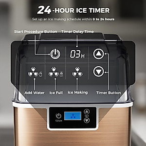 Nugget Ice Maker Countertop, 45lbs/Day Pellet Ice Maker Machine with 24H Timer, Self-Cleaning Pebble Countertop Ice Maker with Crushed Ice for Home Black(Champagne Gold)