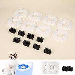 8pcs Pet Fountain Filters, Transparent Cat Water Fountain Filter with 8 Filtration Replacement Pre-Filter Sponges Cat Fountain Filters Compatible for Veken 95oz Pet Cat Dog Water Dispenser