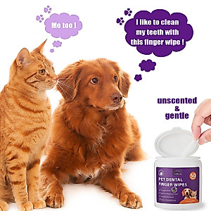WALLZON Teeth Cleaning Finger Wipes for Dogs & Cats, Soft Pet Dental Care Wipes, Disposable Pet Tooth Brushing Wipes, Gentle Cleaning & Gum Care Finger Pet Wipes (100 Wipes)