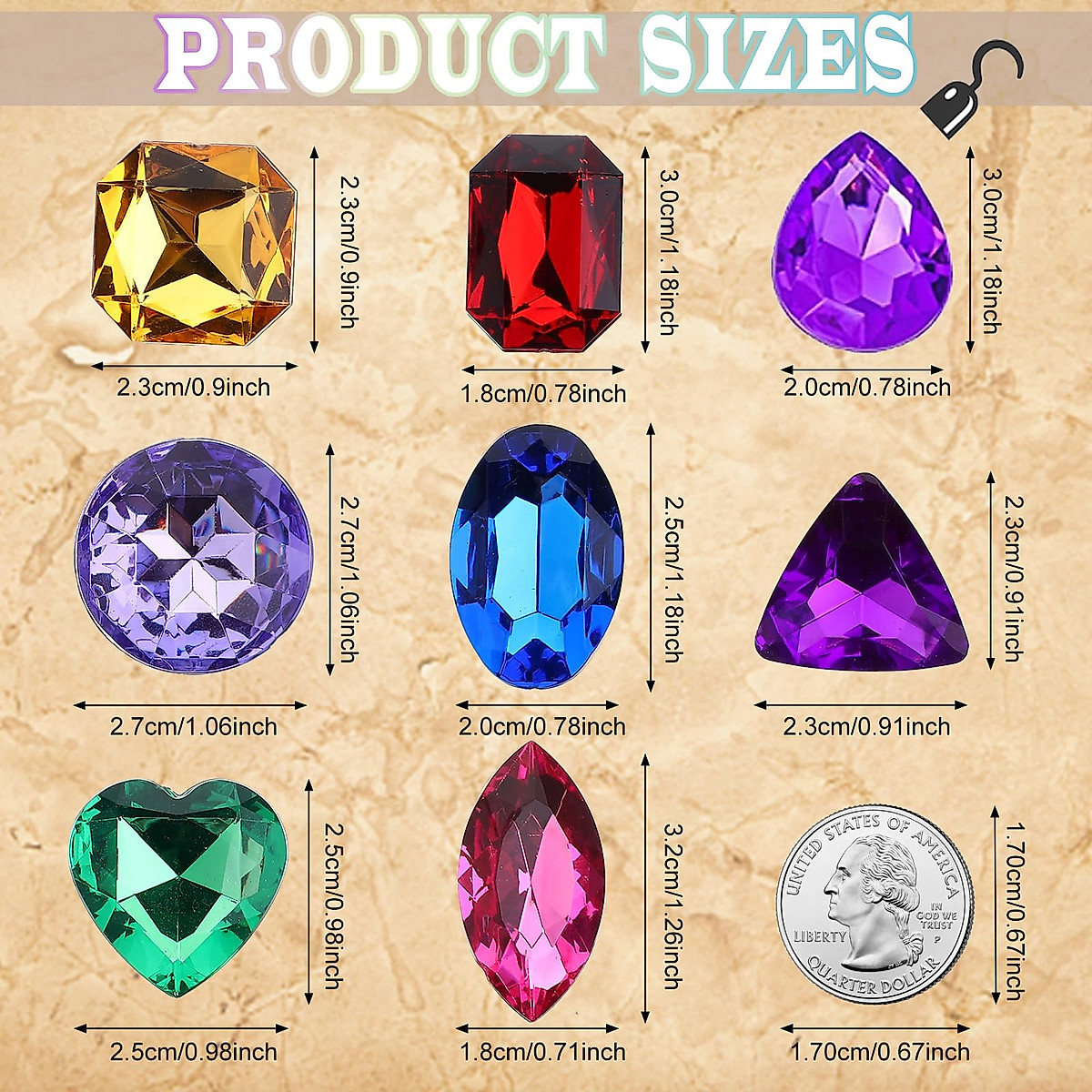 RICHNESS Pirate Treasure Jewels Jumbo Bling Diamonds Multi-Colored Treasure for Pirate Party Pack of 80pcs