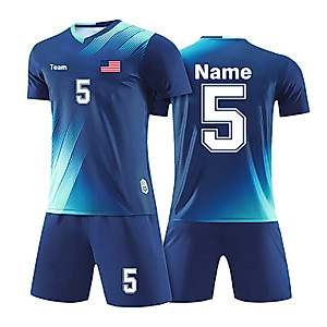 LAIFU Custom Soccer Jersey for Kids Soccer Uniforms for Men Women with Name Team Number Logo Sapphire Blue 4X-Small