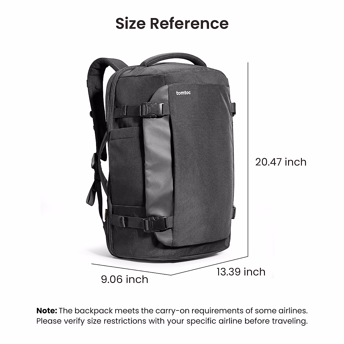 tomtoc Travel Backpack 40L, TSA Friendly Flight Approved Carry-on Luggage Hand Backpack, Water-resistant Lightweight Business Rucksack, Durable Large Weekender Bag Daypack Fits 17.3 Inch Laptop