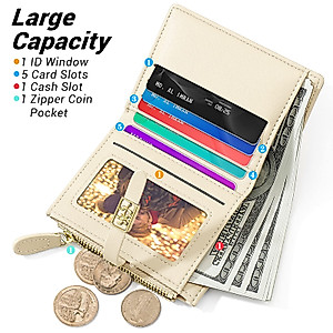 YINHEXI Women's Wallet, Faux Leather, Off White, Water Resistant, 5 Card Slots, 1 Cash Slot, 1 ID Window, 1 Zipper Coin Pocket, Portable, Fashionable, 4.53.71.2 Inch