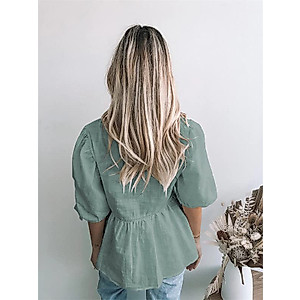 REDMORE Womens Summer Peplum Tops Loose Casual Tunic 2023 Balloon Sleeve Blouses Crew Neck Cute Shirts Light Green