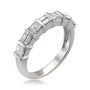 14k White Gold Princess-Cut & Baguette Diamond Bridal Wedding Band Ring (1 cttw, I-J, I1-I2), Size 8