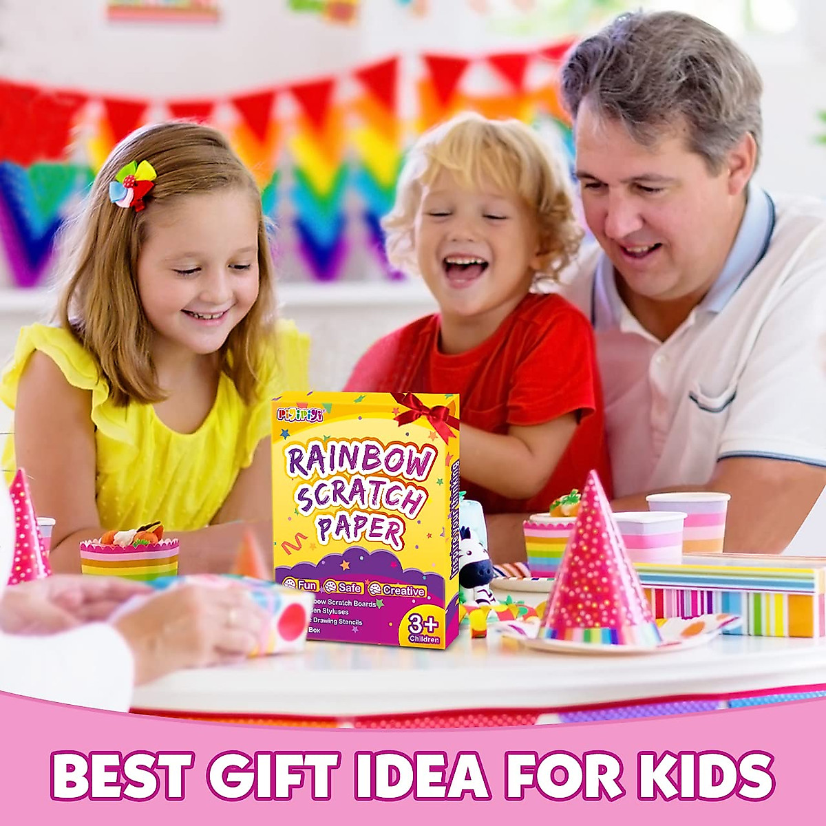 pigipigi Scratch Paper Art for Kids - 60 Pcs Rainbow Magic Scratch Off Art Crafts Set Supply Drawing Note Kit for Girls Boys Toddler Party Favor Activity Game Birthday Christmas Easter Toy Gift