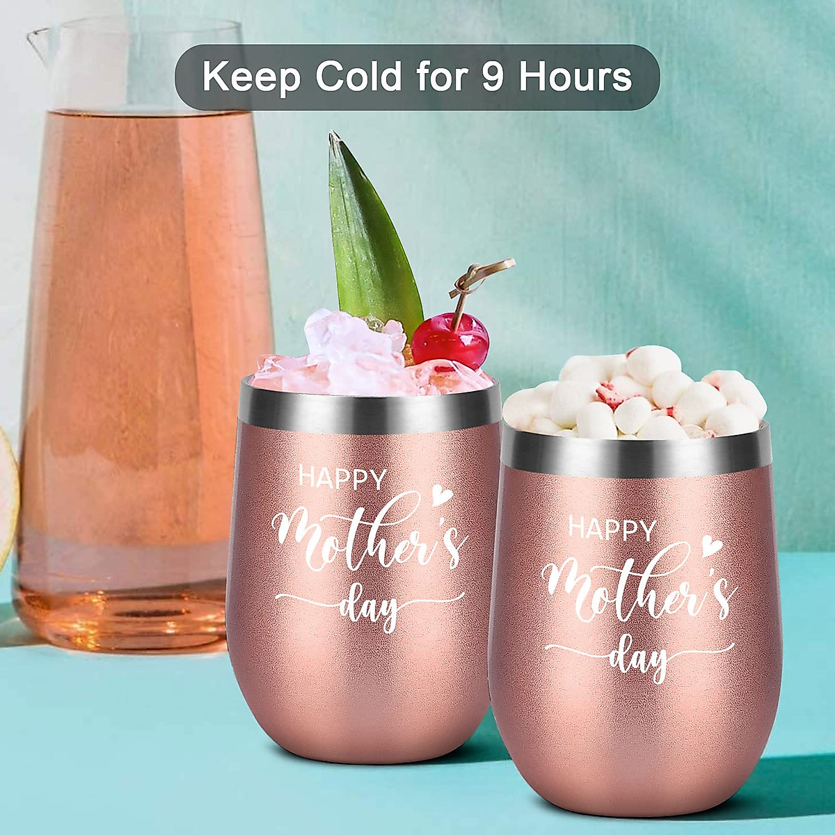 Gtmileo Mothers Day Gifts for Mom, Happy Mother’s Day Stainless Steel Wine Tumbler, Funny Mom Gifts from daughter Son, Birthday Christams Gifts for Mom New Mom Mom to Be Mother Women(12oz, Rose Gold)