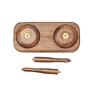 Double Black Walnut Wood Yarn Holder Advanced Metal Twirling Mechanism Lazy Susan Big Stand Ball Spindle Sewing Crocheting Tool Wool Cord Organizer Ribbon Storage Knitting Crochet Accessory