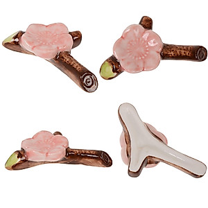 LARATH 6 Pieces Ceramic Chopsticks Rest Rack Cherry Blossom Chopsticks Holder Rest Dinner Spoon Stand for Dinner Fork Knife Tableware Writing Paint Brush, Pink