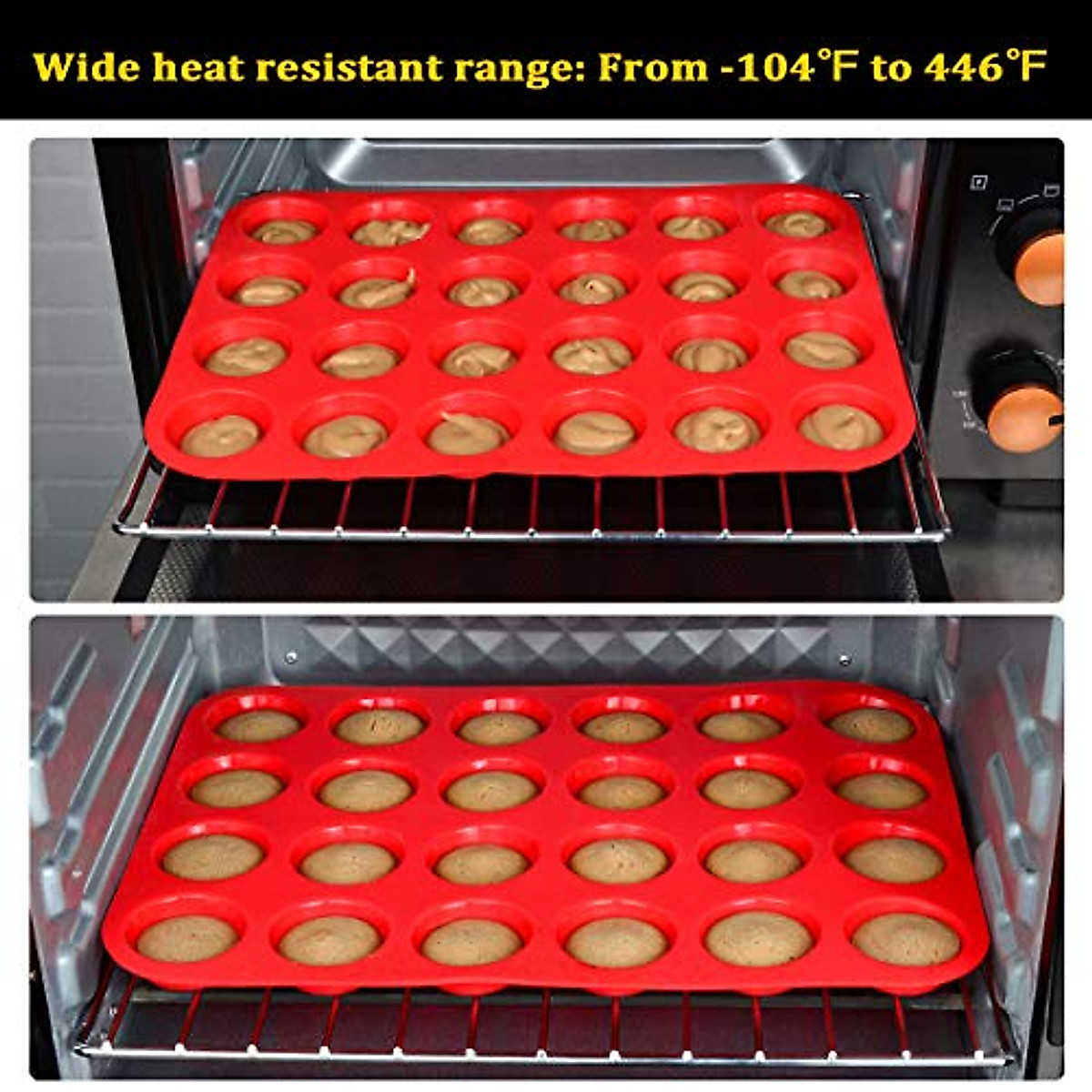 CAKETIME 24 Cups Mini Muffin Pan, 7 Cups Round Regular Muffin Pan for Air Fryer, Oven, Microwave