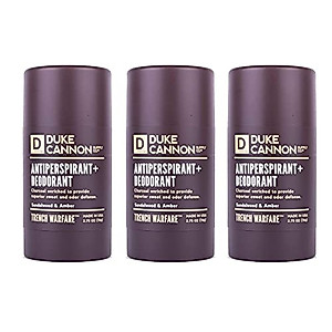 Duke Cannon Supply Co. Trench Warfare Antiperspirant & Deodorant for Men Sandalwood&Amber Multi-Pack - Enriched with Activated Charcoal, Maximum Strength for Sweat & Odor Protection, 2.75 oz (3 Pack)