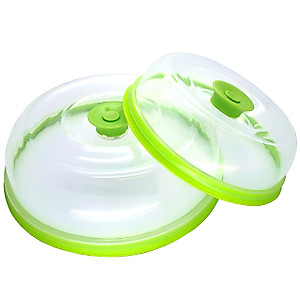 Press n Fresh Universal Vacuum Air-tight Food Sealer Container Plate Platter Lid Cover Topper Dome, Stackable, Dishwasher and BPA Free (9 & 7, Green)