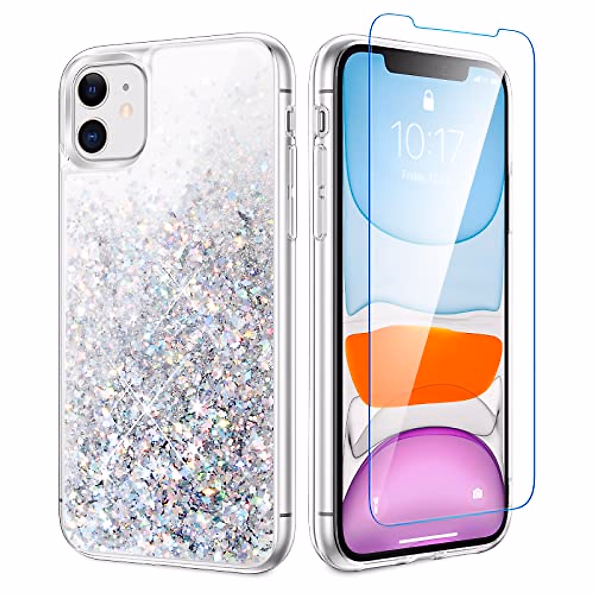 Caka Case for iPhone 11 Glitter Case for Girls Women Liquid Bling Sparkle Luxury Fashion Flowing Floating Shining Glitter Quicksand Soft TPU Clear Cute Phone Case for iPhone 11 (Silver)