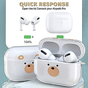 Newseego Case Compatible with Airpods Pro, Cute Bear Cartoon Design Airpods Pro Case for Girls and Women [Front LED Visible] Clear Soft TPU Protective Cover Case for Airpods Pro