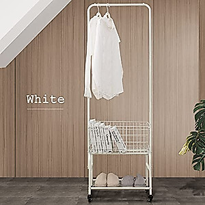 easy moved garment rack with basket for organize, laundry basket, white metal rack,