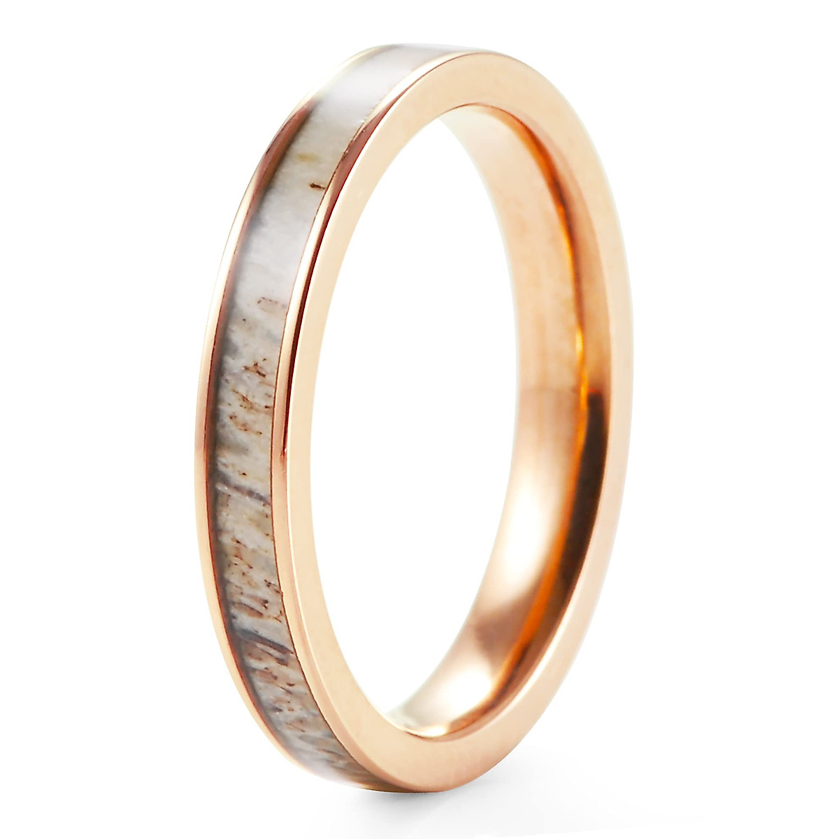 SHARDON Women's 3mm Rose Gold Titanium Ring with Real Antler Inlaid Wedding Bands (6)
