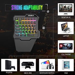 RGB One Handed Gaming Keyboard and Mouse Combo,USB Wired Mechanical Feeling Gaming Keypad with Wrist Rest Support, Gaming Mouse for Laptop PC Xbox PS4 Game Office