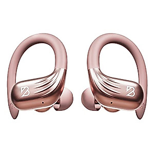 Runner 60 Wireless Rose Gold Earbuds for Running, Workout Headphones for Women, Pink Bluetooth Earphones, Over Ear Hooks, 80-Hour Long Battery, Water-Resistant Pink Earbuds Wireless Charging Case