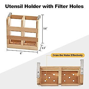 APTWOW Bamboo Dish Drying Rack with Utensil Holder, 3 Tier Collapsible Wooden Dish Drying Rack, Large Widening Bamboo Drying Rack for Kitchen Counter