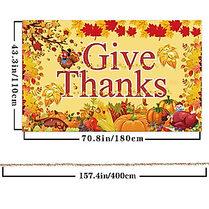Fecedy Give Thanks Extra Large Fabric Sign Poster Banner Backdrop Pumpkin Maple Leaf Turkey Corn Fruit for Thanksgiving Day Party Decorations Welcome Autumn Hang Outdoor Indoor