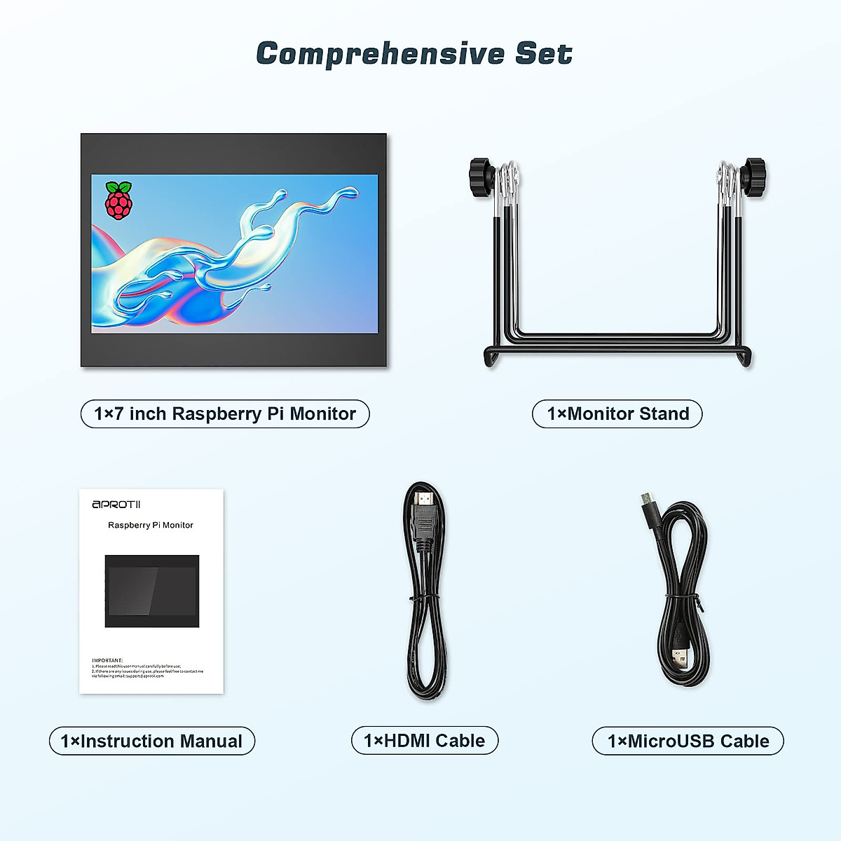 APROTII RasPi Touchscreen Monitor, 1024X600 7" IPS RasPi Screen with Case, Capacitive Touch Screen Display USB/HDMI for PC Phones RasPi 4B 3B+ 3B 3A+ 2B B+ (with Stand)