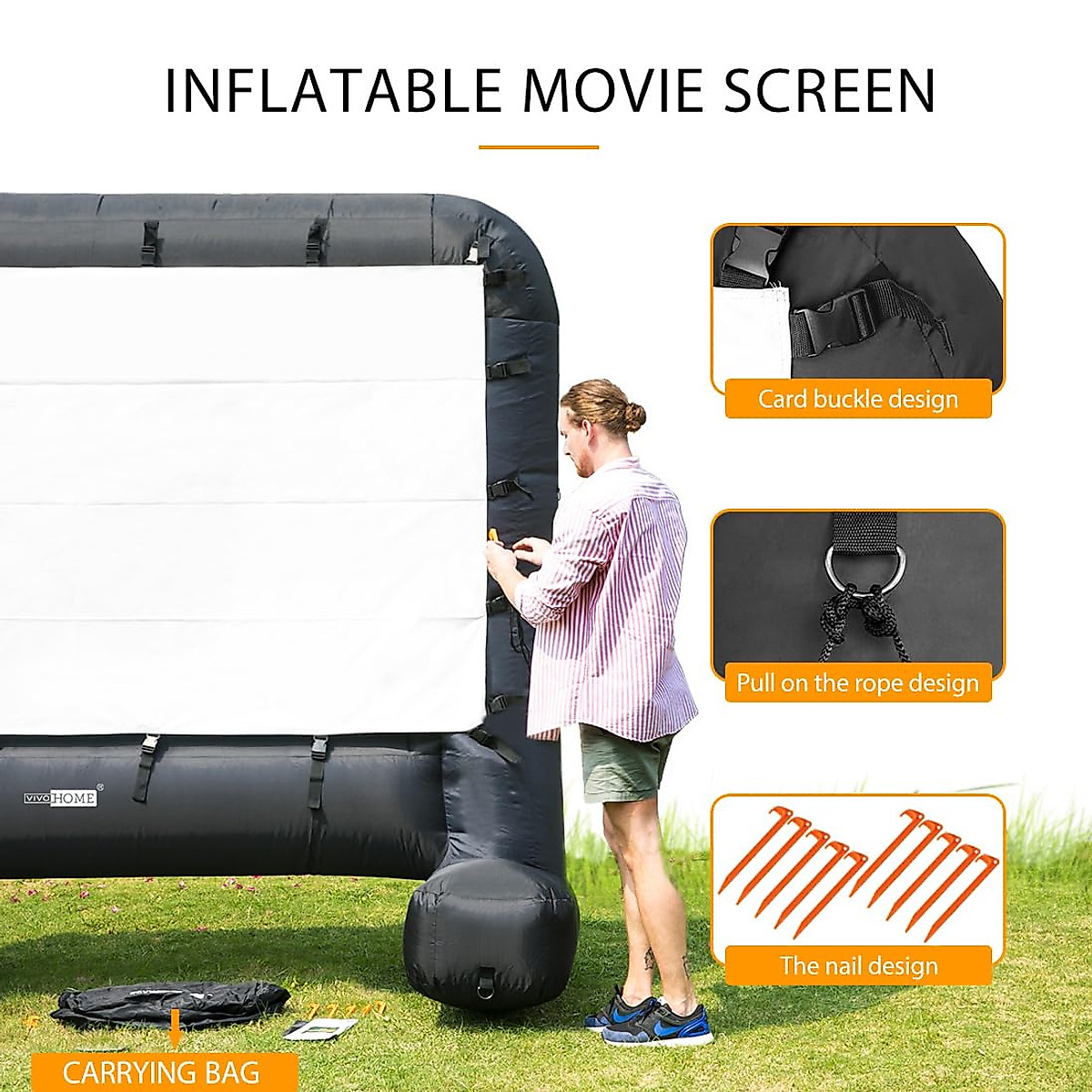 VIVOHOME 24 FT Inflatable Projector Screen for Outside, Blow Up Movie Screen Outdoor Use, Mega Large TV Screen with Carry Bag for Backyard, Tube Leg Support