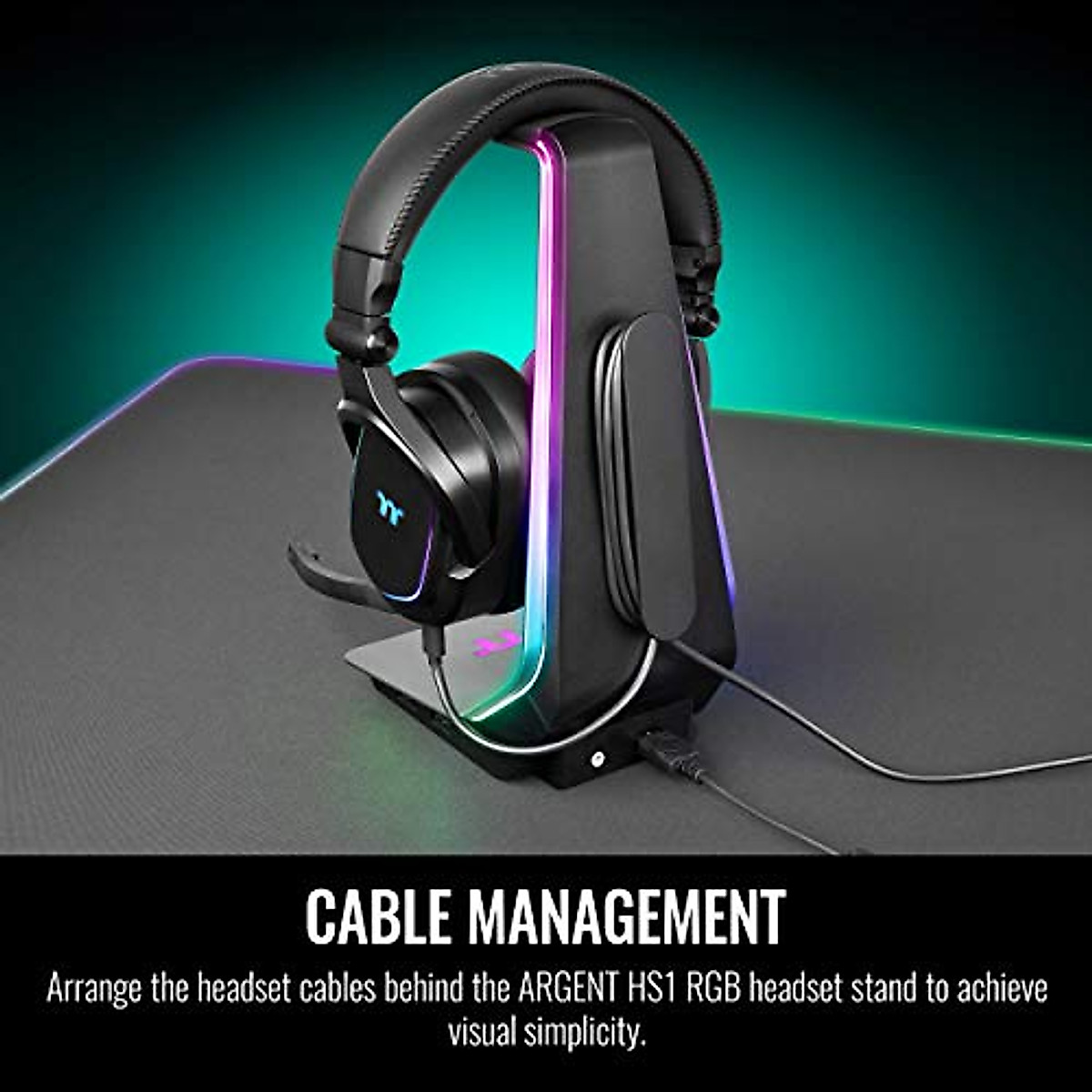 Thermaltake Argent HS1 RGB Gaming Headset Stand with 3.5mm AUX and 2 USB Ports, Aluminum Headphone Holder Hanger Rack, sync Lighting Effects TT RGB Plus Products. GEA-HS1-THSSIL-01