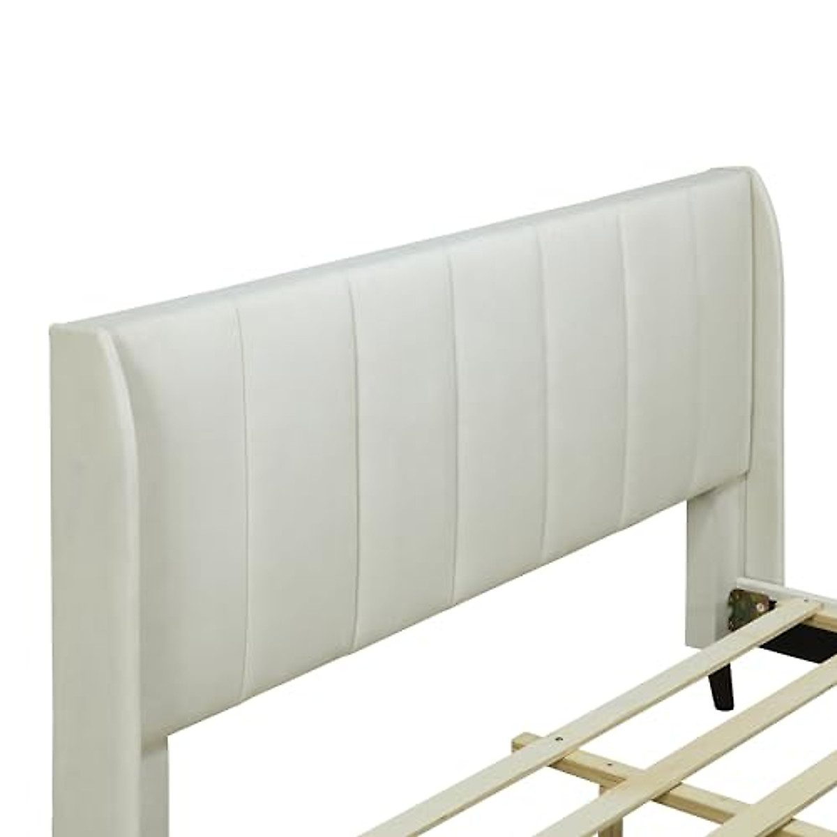 WOXYX Queen Size Velvet Upholstered Platform Bed Frame with Headboard and Strong Wooden Slats,Beige