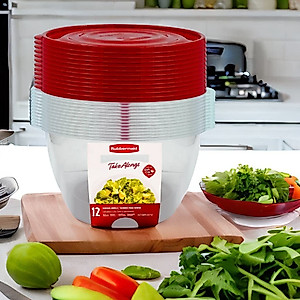 Rubbermaid TakeAlongs Serving Bowl Food Storage Containers, 15.7 Cup, Tint Chili, 12 pack