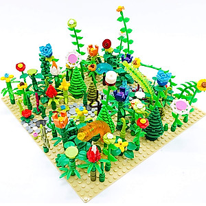 Botanical Garden Building Sets Parts,Plants Trees Jungle Flowers Leaves Grass Scenery Accessories Park House Building Bricks Toy Set for Kids 6+ (Not Include Baseplate)
