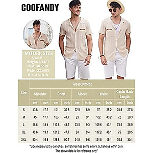 COOFANDY Mens Polo T Shirt Vintage Striped Knit Button Down Summer Vacation, Light Brown, Medium, Short Sleeve