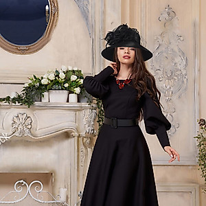 Women Church Tea Party Hat Kentucky Derby Wedding Cloche Bowler Dress Hats with Feathers(Black)