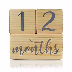 Handmade Wooden Baby Milestone Blocks | Engraved Monthly Age Markers | Photos and Nursery Decor | Weeks Months Years Grade | Newborn Photo Props | Perfect Pregnancy Gift and Keepsake | Month Photos
