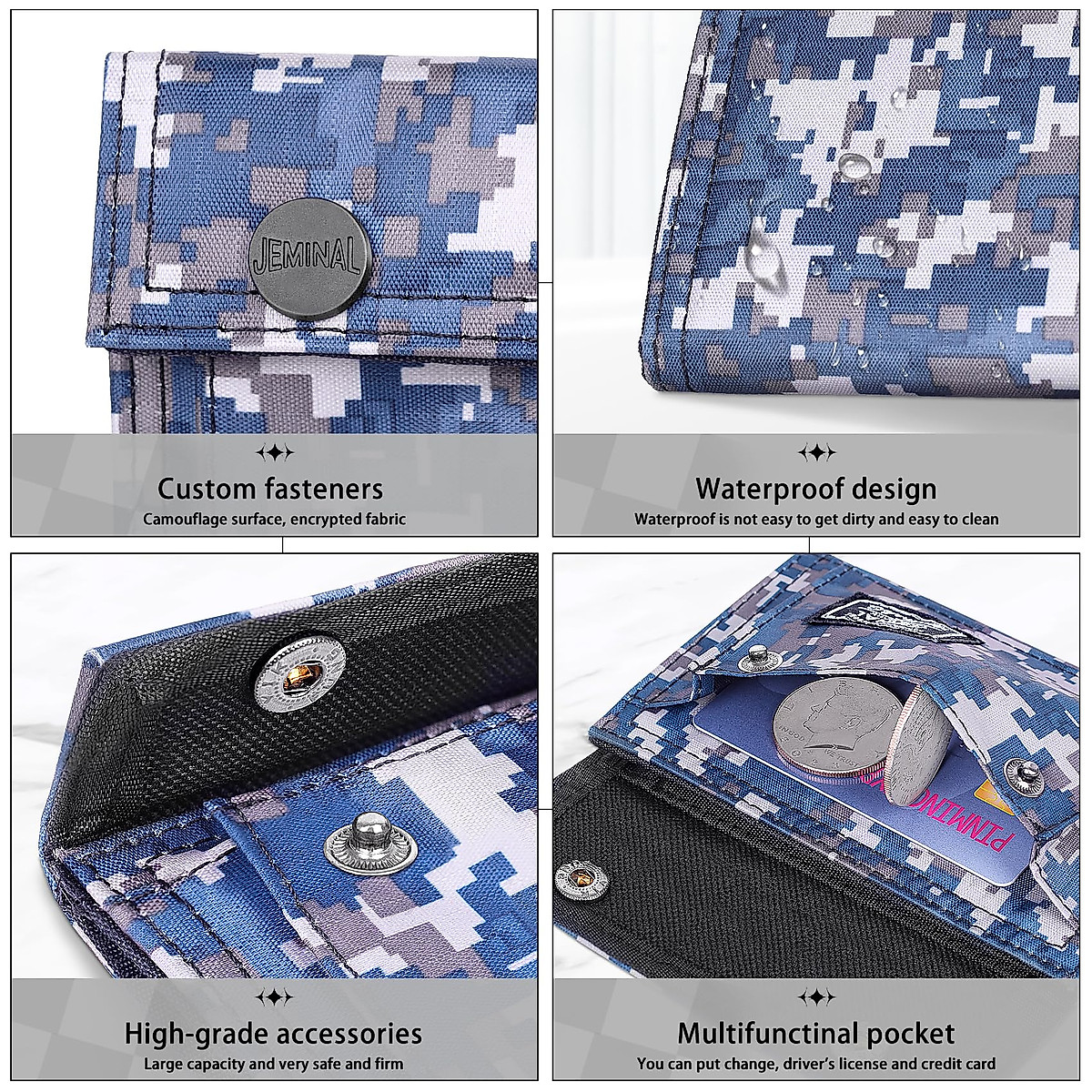 JEMINAL Men's Camo Printed Bifold Wallet Teens Boys Wallets for Kids