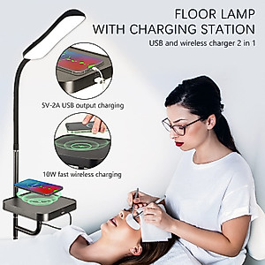 GMK Smart LED Floor Lamp, 12W Bright Standing Lamp with Wireless Charger, Stepless Adjustable 2700-6500K Modern Floor Lamp, Reading Floor Lamp with Remote & Voice Control for Living Room, Bedroom