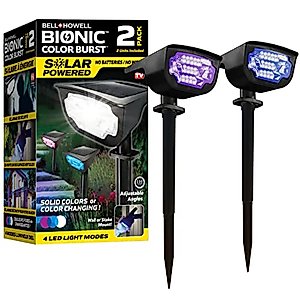 Bell+Howell Bionic Burst Landscape Lights Solar Spot Lights Outdoor Waterproof LED Lights Color Changing Garden Lighting Adjustable Wall Lights Wireless Patio Lights IP67 Waterproof Outdoor Light