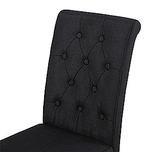 thksbought Set of 6 Upholstered Fabric Dining Chairs with Button-Tufted Details Living Room Chairs (Black Set of 6)