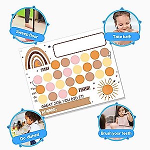 Boho Rainbow Chore Chart for Kids，Boho Sunshine Magnetic Reward Chart for Kids Behavior, Good Responsibility Chart, Chore Chart for One Child - 8 x 10 inch