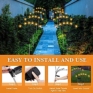 6 Pack 36 LED Solar Firefly Swaying Lights Outdoor Solar Powered Firefly Pathway Lights Waterproof Landscape Pathway Lights Swaying Decorative Warm Lights with Stake for Yard Patio Decor
