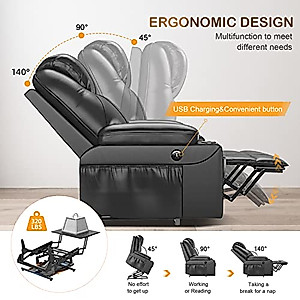 YONISEE Large Lift Chairs Recliner for Elderly - Power Lift Chair Modern with Massage and Heat, Infinite Position, Extended Footrest, USB & Tape C Ports and Cup Holders, Black Color