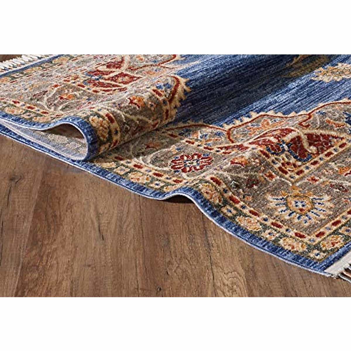 LUXE WEAVERS Otika 8694 Modern Oriental Premium Blue Area Rug 8x10, Geometric Fringe Rug