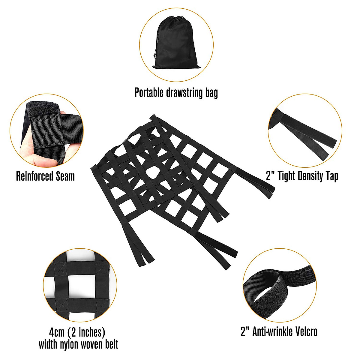 Seven Sparta Car Roof Net Hammock Mesh Cargo Netting Compatible with Jeep Gladiator JT & Jeep Wrangler YJ, TJ, JK, JKU, JL, JLU 1987-2024 4-door and 2-door