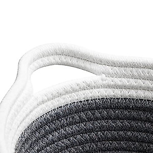 Maison Sympa Small Handmade Woven Basket Cotton Rope Basket Baby Toy and Pet Toy Basket with Handles Book Basket Bathroom Organization Bin Candy Basket 11.8"x 7.8" x 5" (white & dark grey)