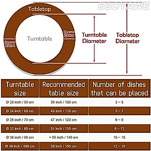 Lazy Susan Wooden Turntable For Dining Table, Diameter Ø 20~39 Inch Large Round Tabletop Serving Tray, 360° Rotation Rotating Plate For Restaurants Hotels Kitchens Homes