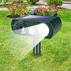 2 Pack Upgraded Ultrasonic Animal Repellent Outdoor Solar Animal Repeller Waterproof with PIR Sensor & Strobe Flashing Lights Pest Repeller Animal Deterrent to Keep Deer Cat Dog Raccoon Mouse Fox Away